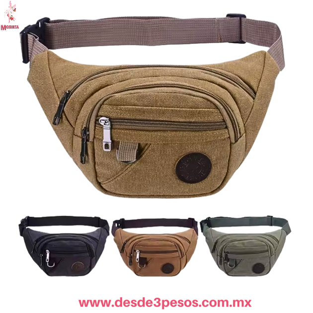 Cangurera Deportiva Unisex 4 Divisiones con Cierre material tipo Lona ...