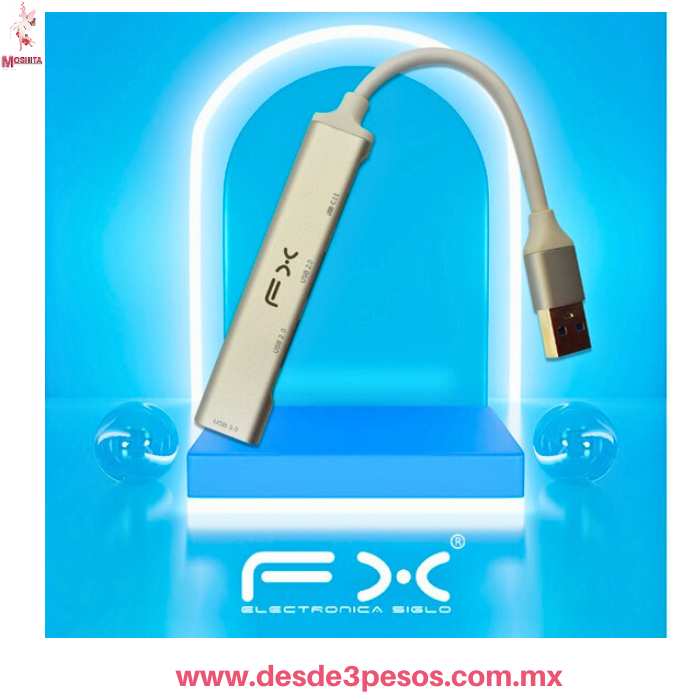 Adaptador Multipuerto 3 entradas USB 2.0 + 1 entrada tipo C. color Metalico. FX Electrónica ...